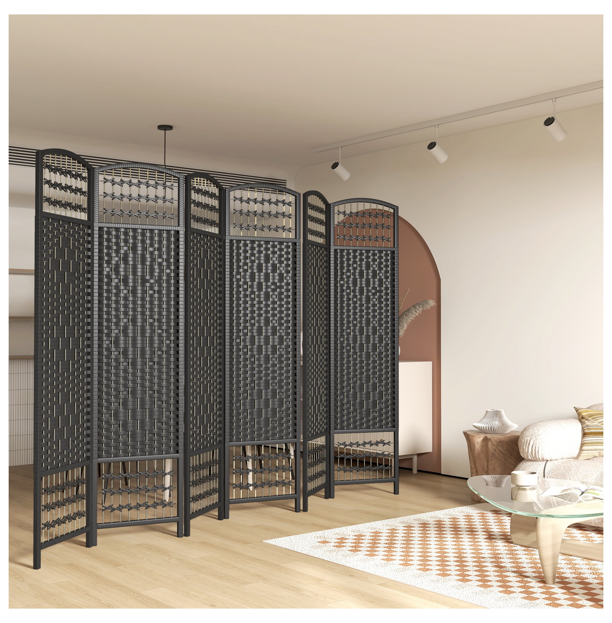 Folding Room Divider 6 Panel, Portable Privacy Screen Wave Fiber ...