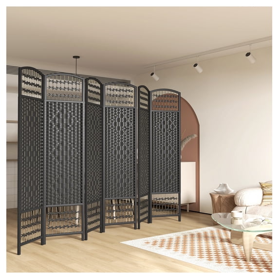 Folding Room Divider 6 Panel, Portable Privacy Screen Wave Fiber ...