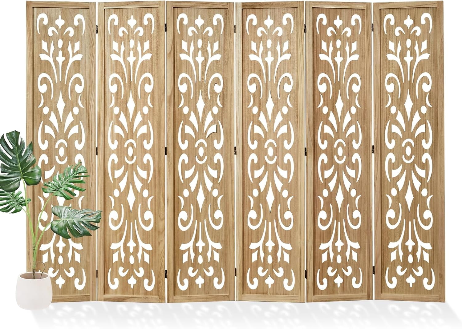 Folding Room Divider, 66.9 Inch Wood Carved Privacy Screens, Free ...