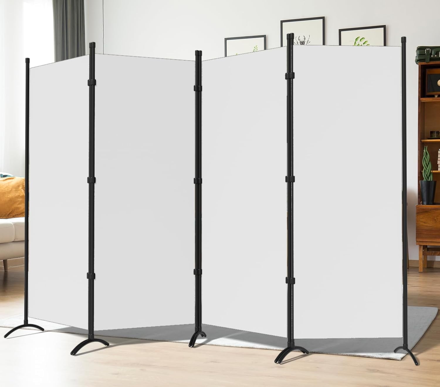 Folding Room Dividers 4 Panel Privacy Screen with Steel Frame and ...