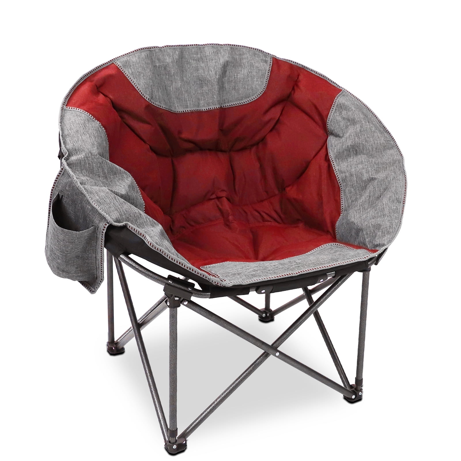 Folding Round Moon Camping Chair,Lawn Chair w/Cup Holder,Cooler Bag,Red ...