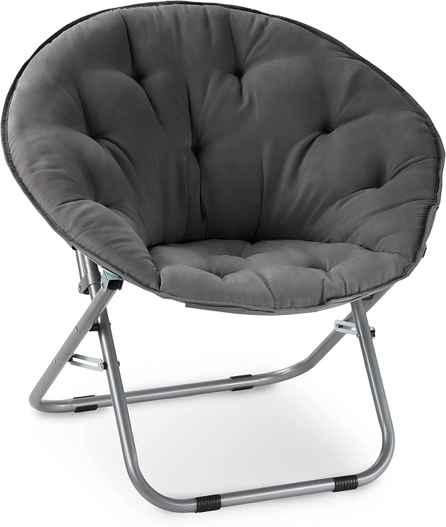 Folding Saucer Chair with Metal Frame and Ergonomic Seat, Portable Moon Chair with X-Shape Tube ...