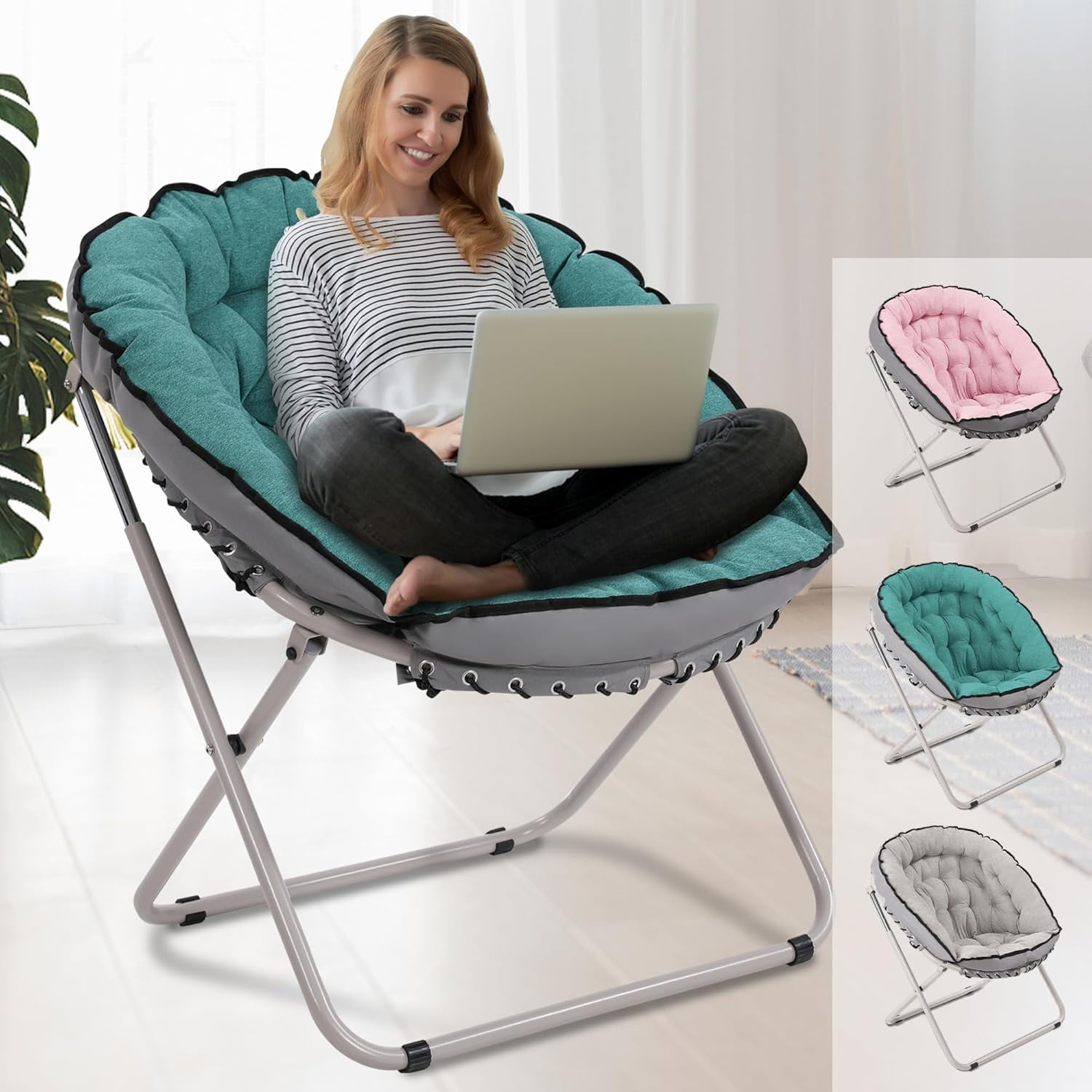 Folding Saucer Chair for Living Room, Cozy Round Dish Circle Chair, Ideal for Bedroom, Small ...