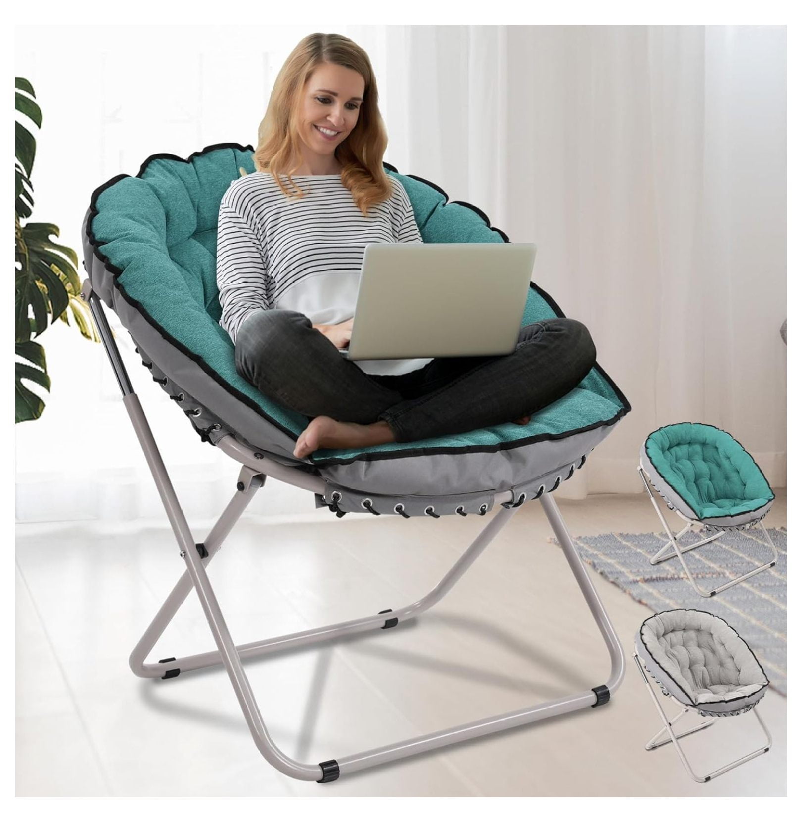 Folding Saucer Chair for Living Room, Cozy Round Dish Circle Chair ...