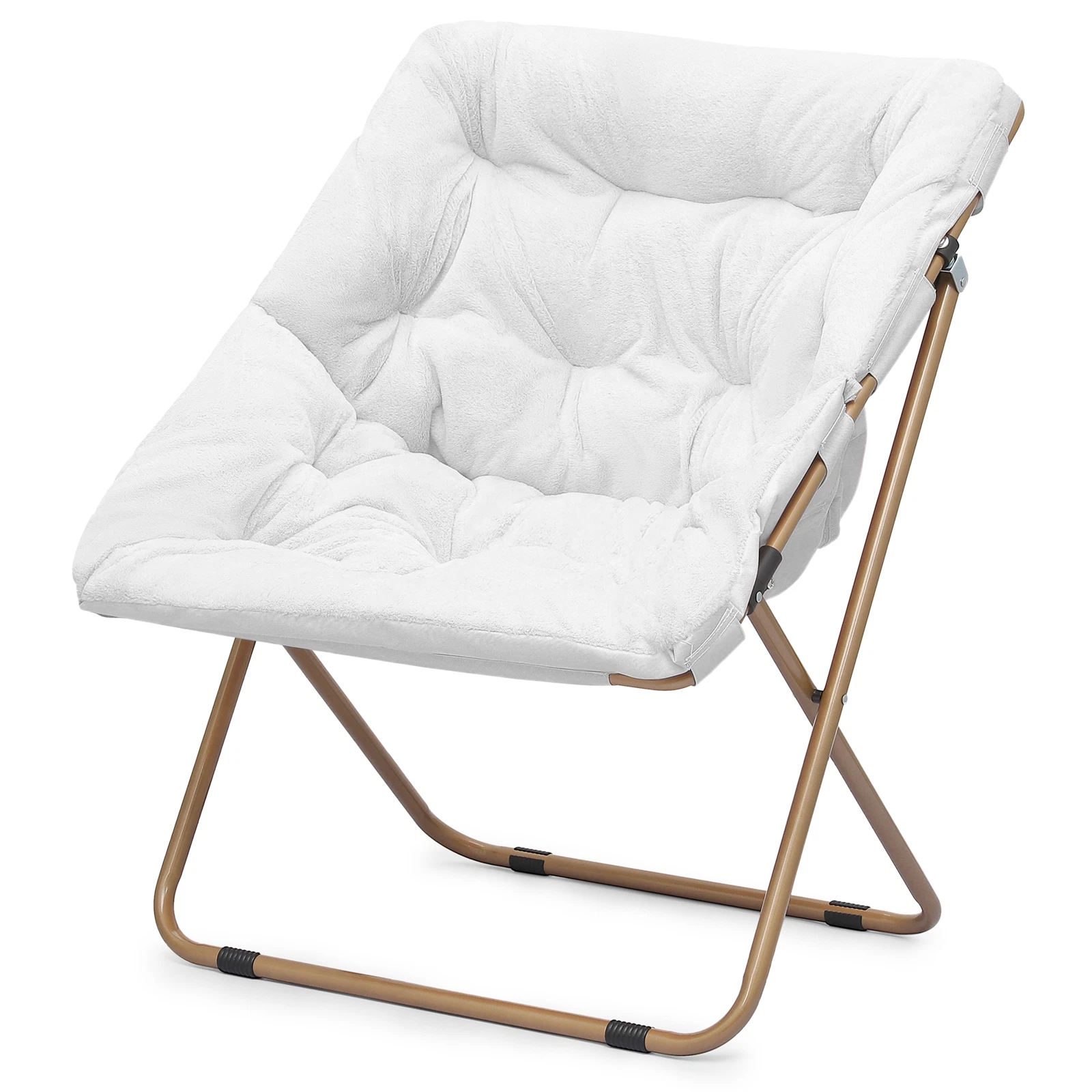 Folding Saucer Moon Lounge Chair, White, Oversized Square Faux Fur ...