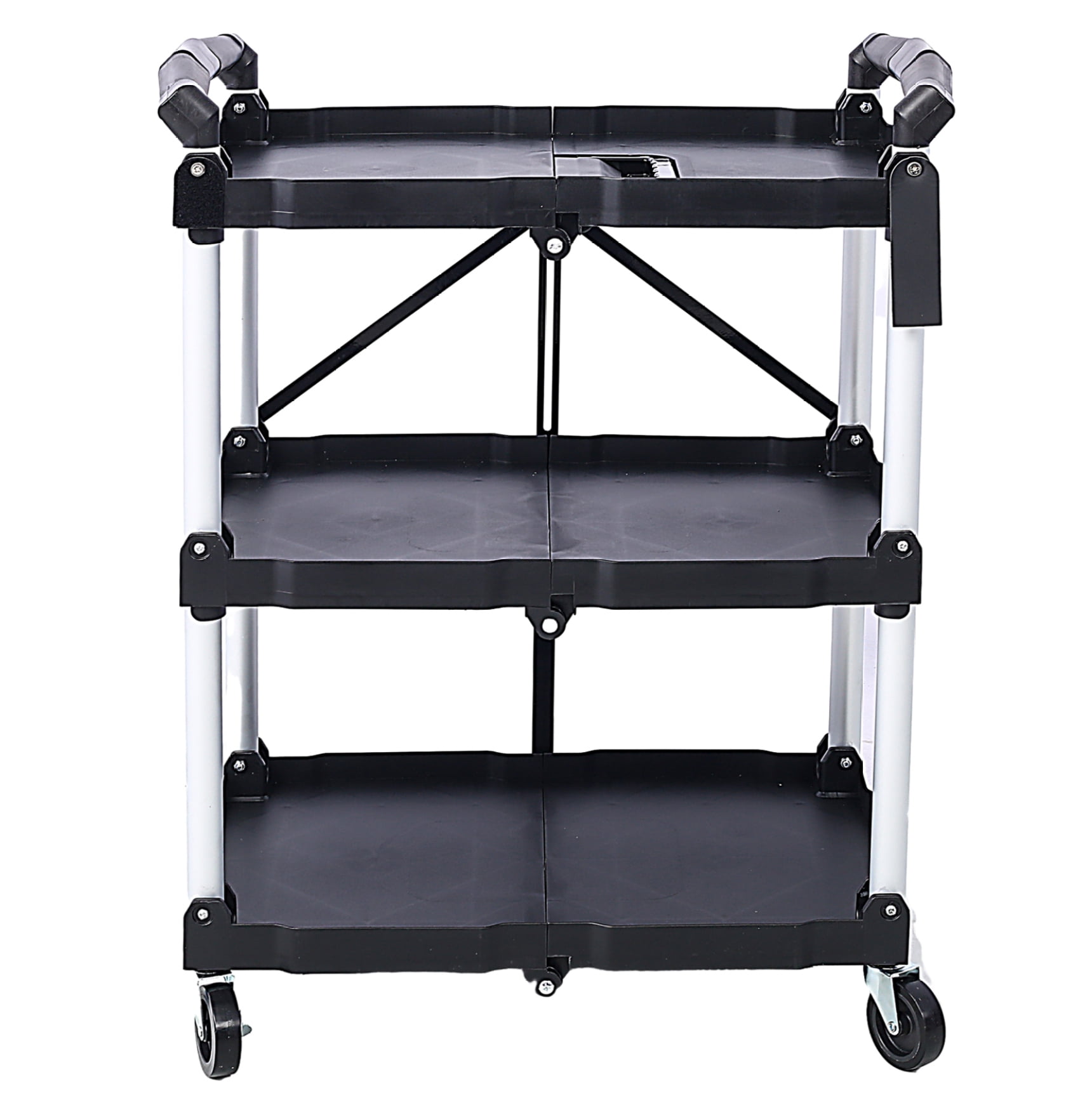 Folding Service Cart - 3 Tier Collapsible Utility Cart, 150lb Capacity ...