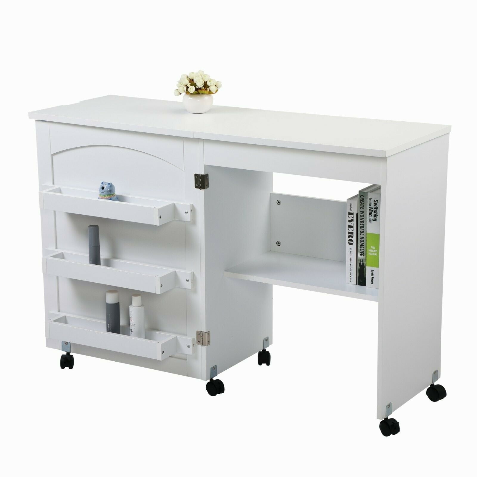 Folding Sewing Machine Table Expandable Rolling Craft Station Casters ...
