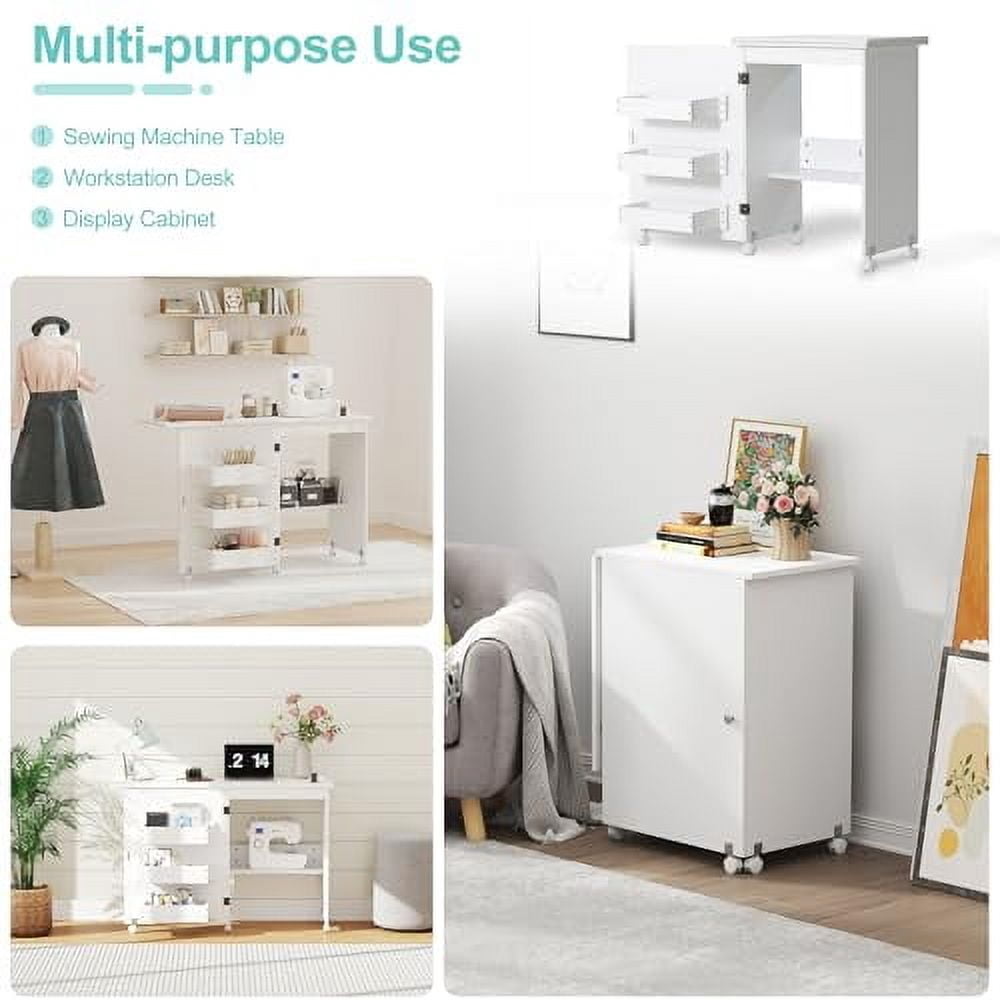 Folding Sewing Table Multipurpose Craft Station Desk Rolling Sewing ...