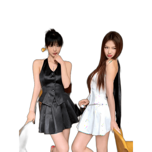 Folding Sexy Hot Girl Set Female Xia Dew Back Bows Hanging Neck Jacket Vest Set