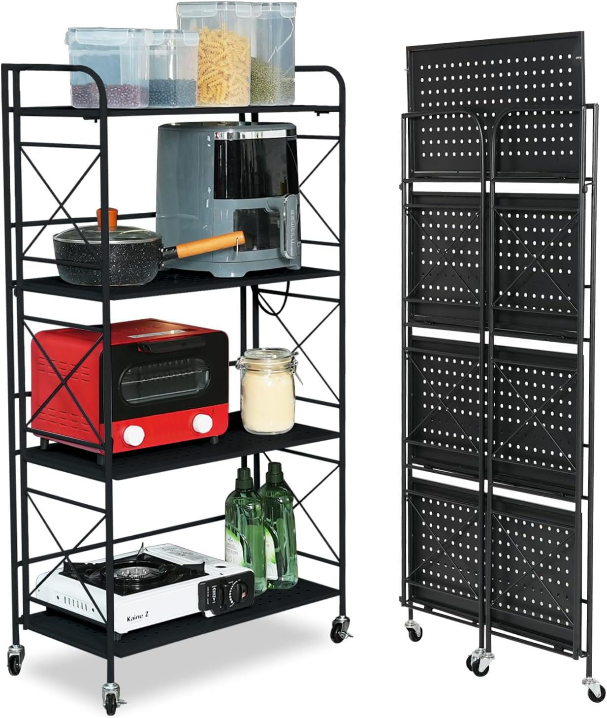 Folding Shelf 4 Tier,Folding Bookshelf,Foldable Shelf,Metal Folding ...