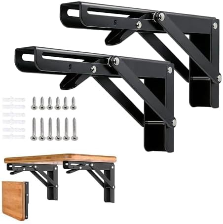 Folding Shelf Brackets - 10 Inch 2 Pcs Heavy Duty Metal Collapsible ...