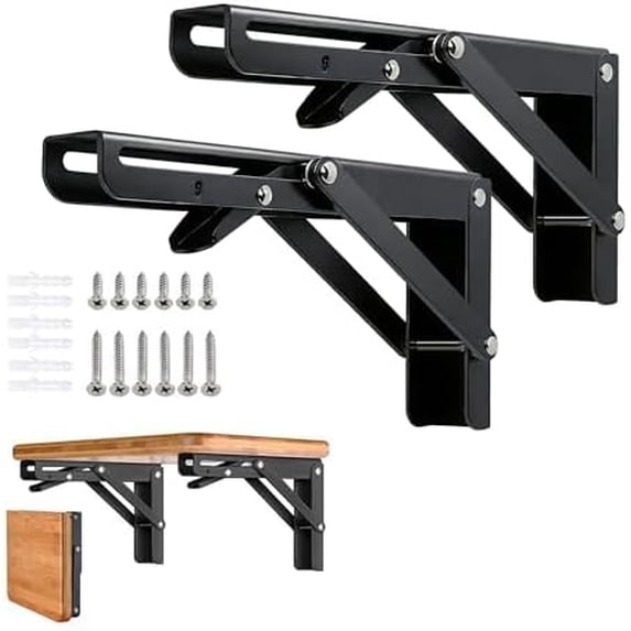 Folding Shelf Brackets - 10 Inch 2 Pcs Heavy Duty Metal Collapsible ...