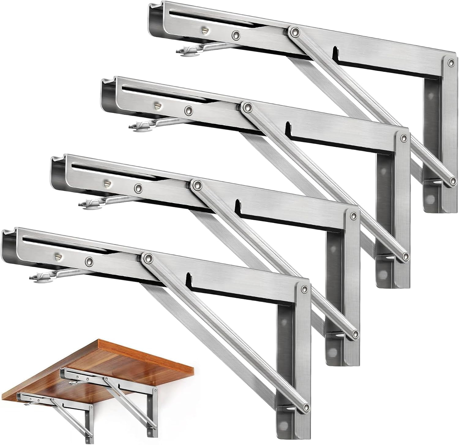 Folding Shelf Brackets - 10 Inch Heavy Duty Stainless Steel Collapsible ...