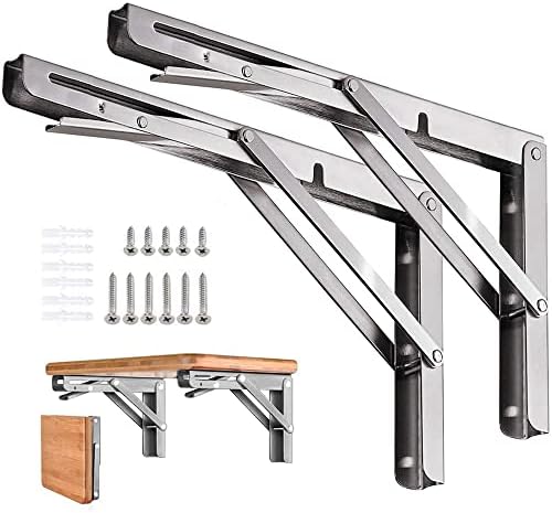 Folding Shelf Brackets 10 inch 2 Pcs - Heavy Duty Stainless Steel DIY ...