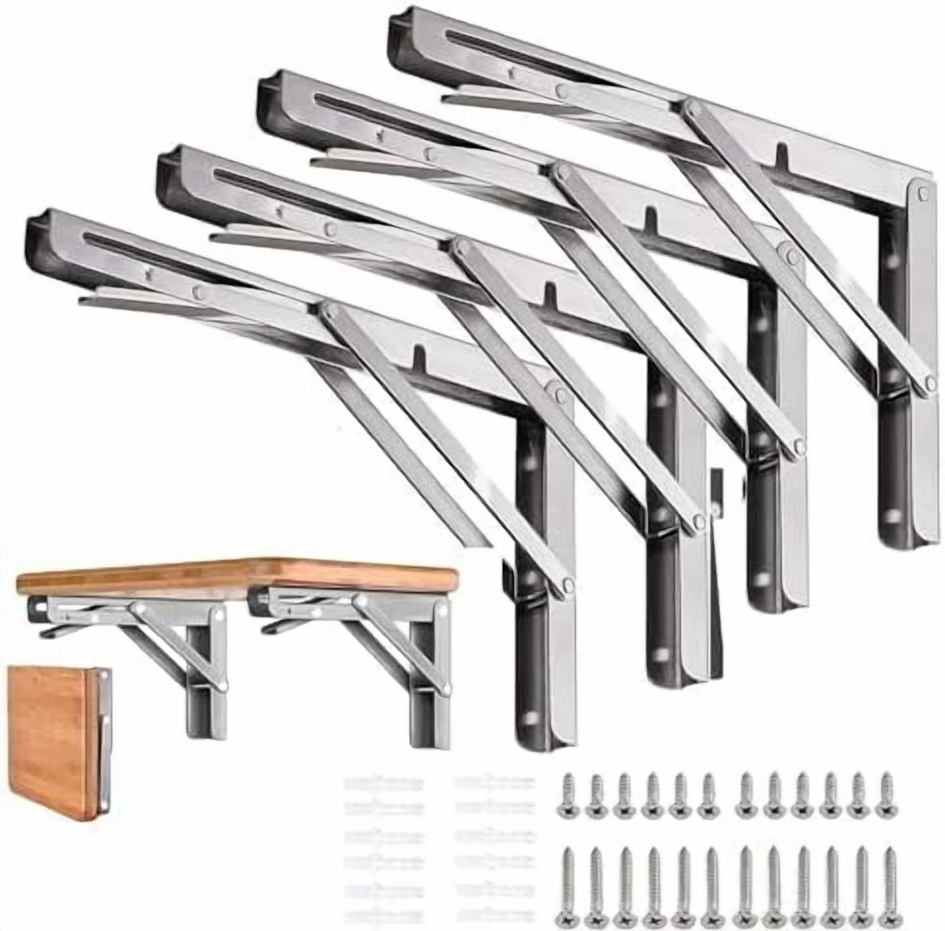 Folding Shelf Brackets 18 inch 4 Pcs - Heavy Duty Stainless Steel DIY ...