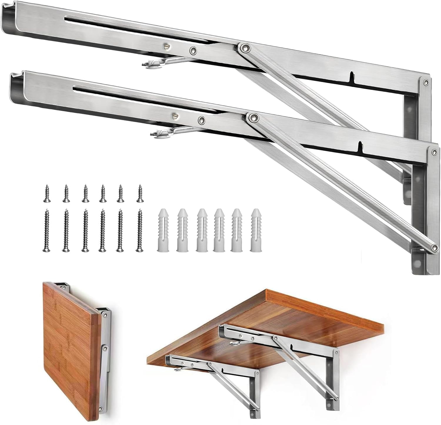 24 Inch Heavy Duty Stainless Steel Folding Shelf Brackets, Collapsible ...