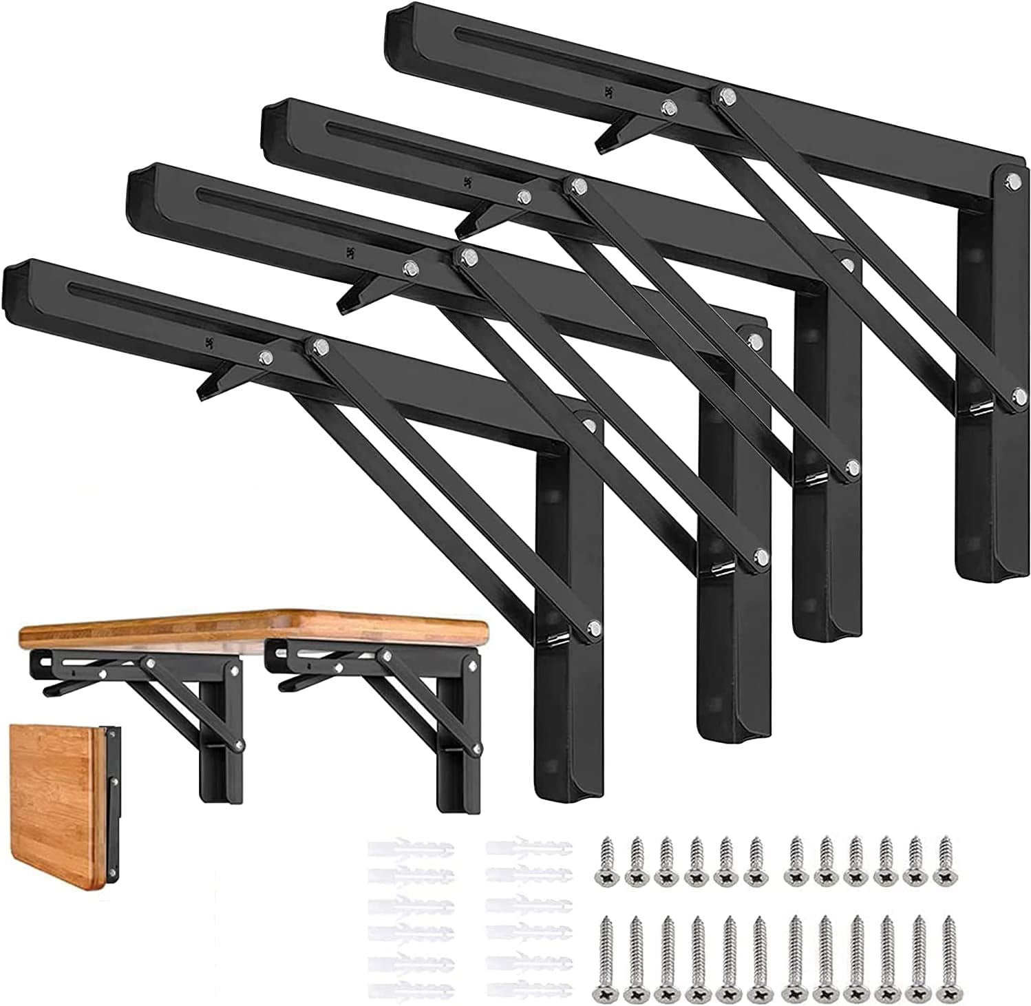 Folding Shelf Brackets 24 inch 4 Pcs - DIY Wall Mounted Shelf Bracket for Garage Workstation ...