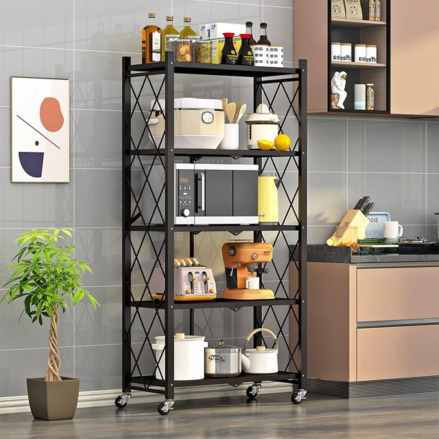 Folding Shelf Foldable Shelves with Wheels, Collapsible Shelf Unit ...