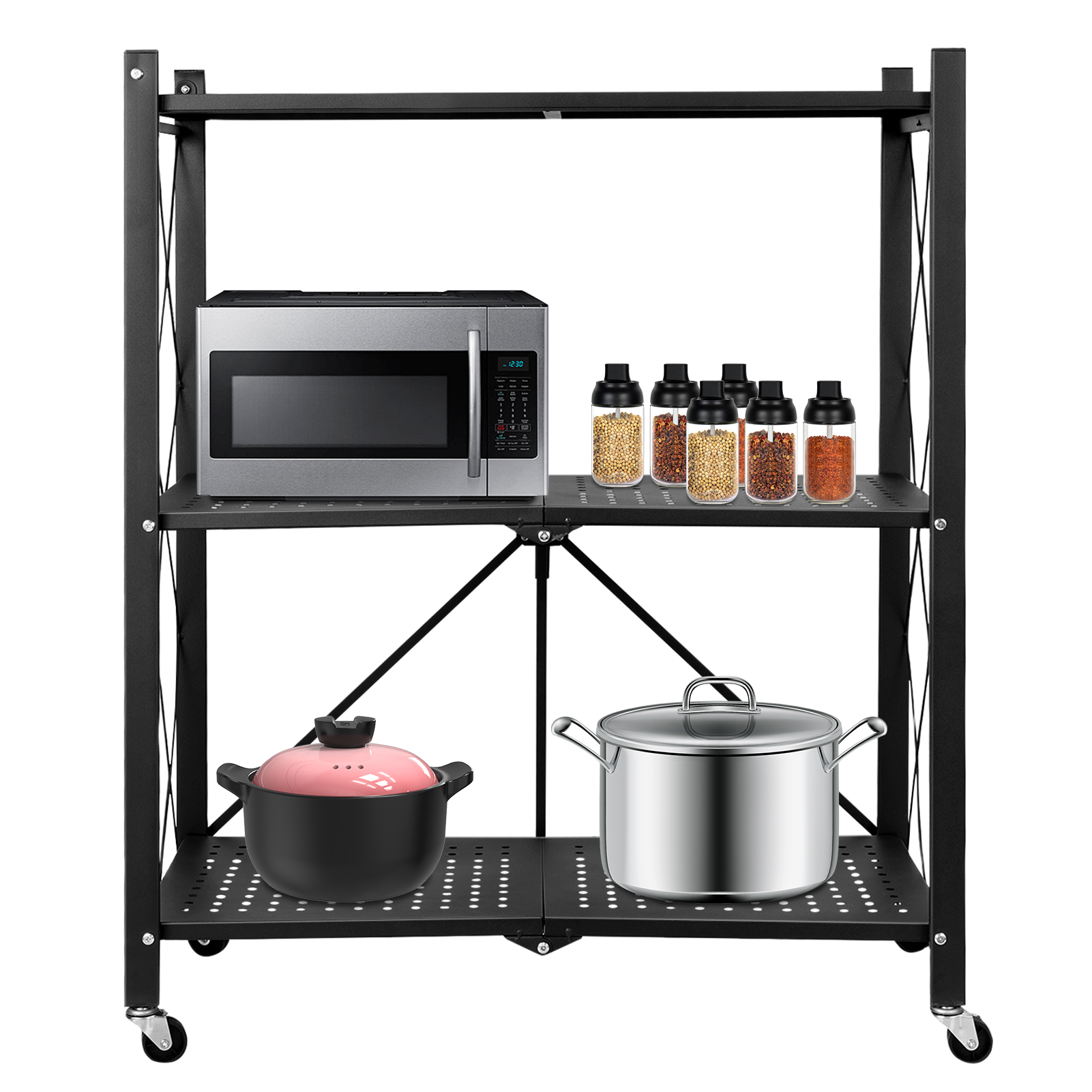 Folding Shelves with Wheels | 3 Tier Folding Shelf Organizer | Portable ...