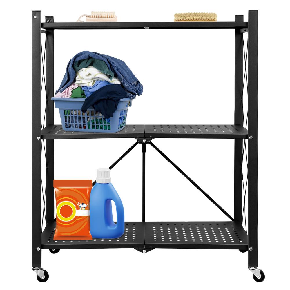 Folding Shelves with Wheels 3 Tier Folding Shelf Organizer Portable ...