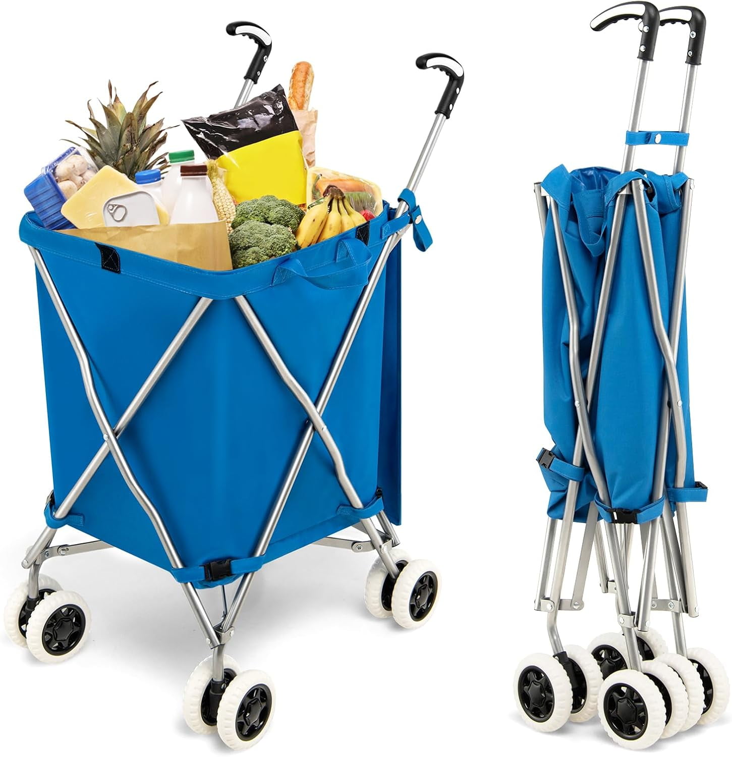Folding Shipping Cart, Portable Grocery Cart with Wheels, Waterproof ...