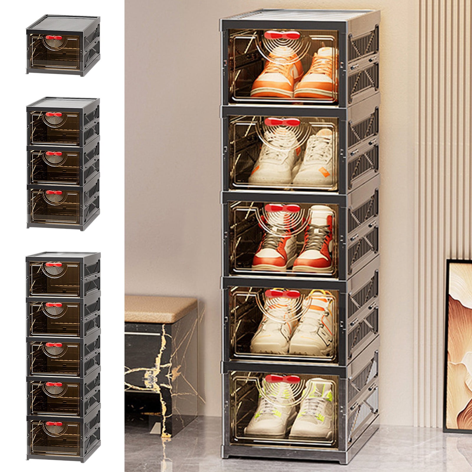 Folding Shoe Cabinet, Large Capacity Shoe Organizer, Plastic Storage ...