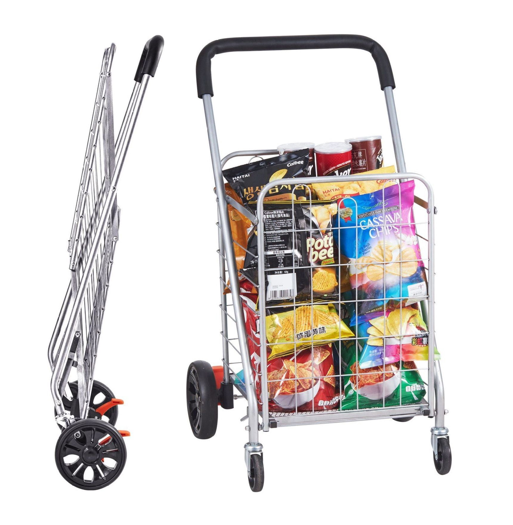 Folding Shopping Cart - 110 lbs Capacity, Swivel Wheels, Compact ...