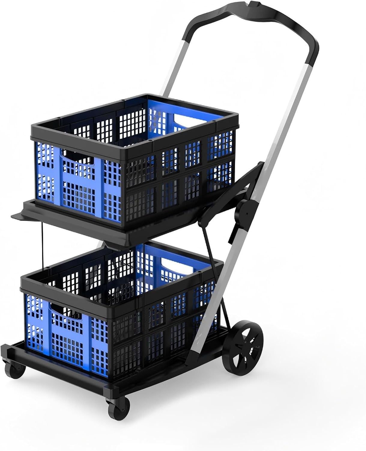 Folding Shopping Cart, 2 Tier Multi Use Mobile Folding Trolley ...