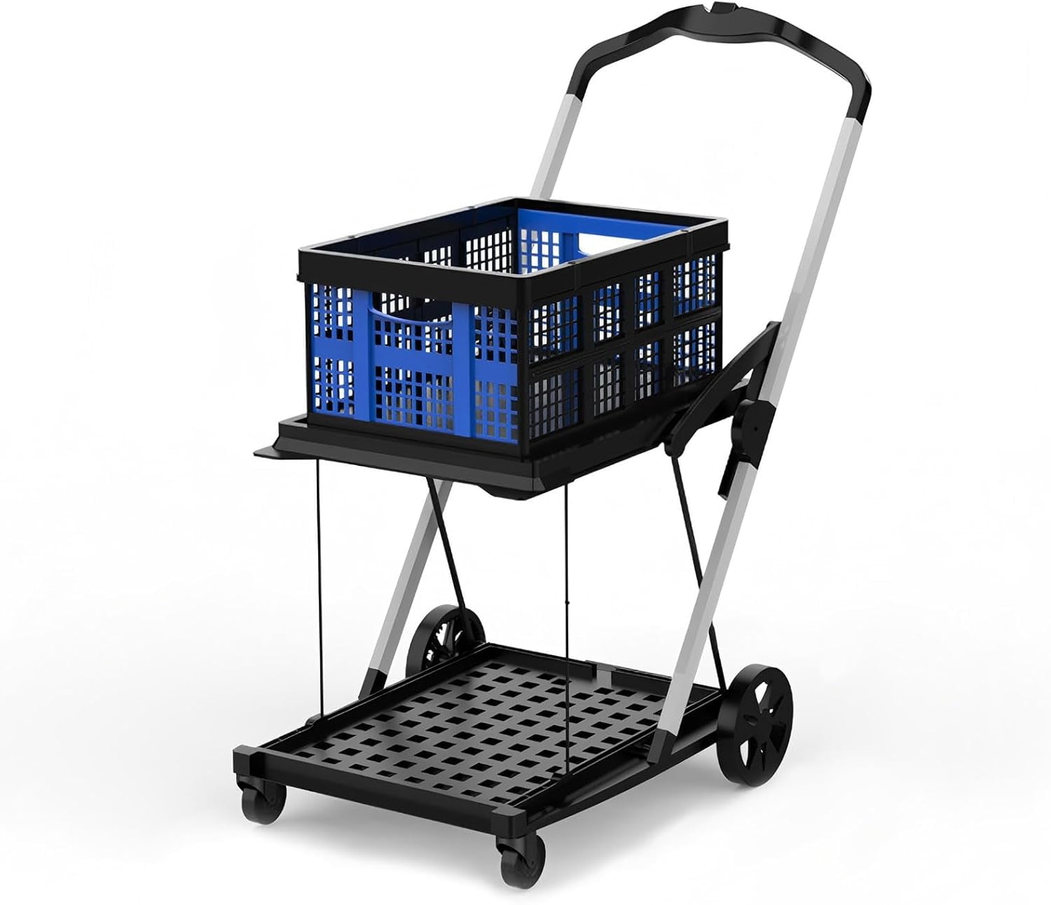 Folding Shopping Cart, 2 Tier Multi Use Mobile Trolley Functional ...