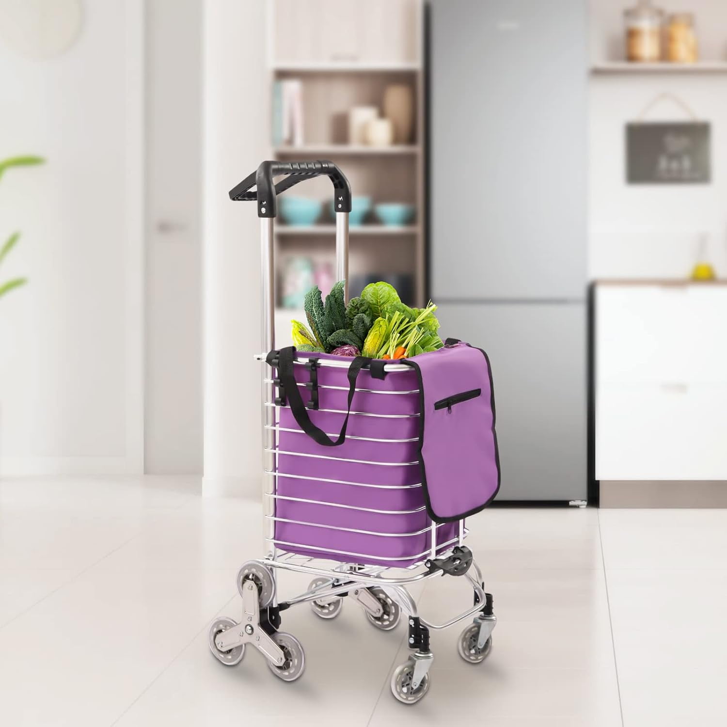 Folding Shopping Cart, 35L Capacity Portable Rolling Trolley Basket ...