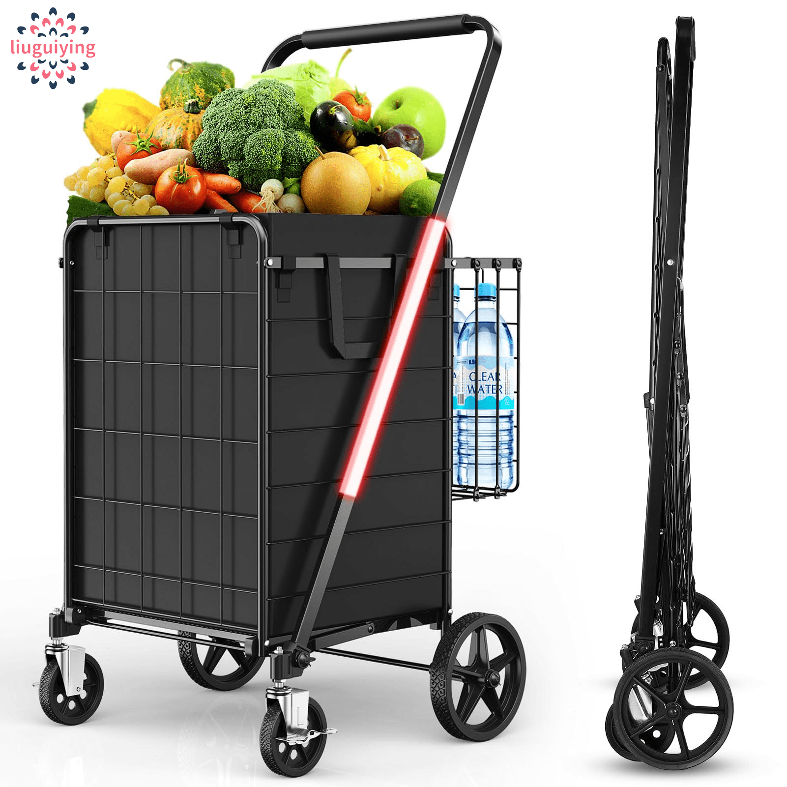 Folding Shopping Cart with 360° Rolling Swivel Wheels & Brakes - 4.3ft³ ...
