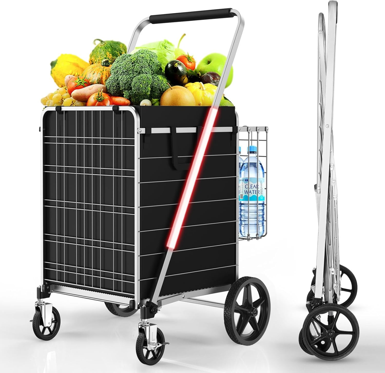 Folding Shopping Cart with 360° Rolling Swivel Wheels & Brakes - 5ft³ ...