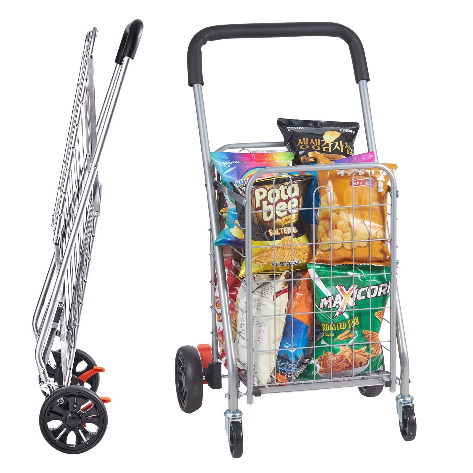 Folding Shopping Cart, 66 lbs Max Load Capacity, Grocery Utility Cart ...
