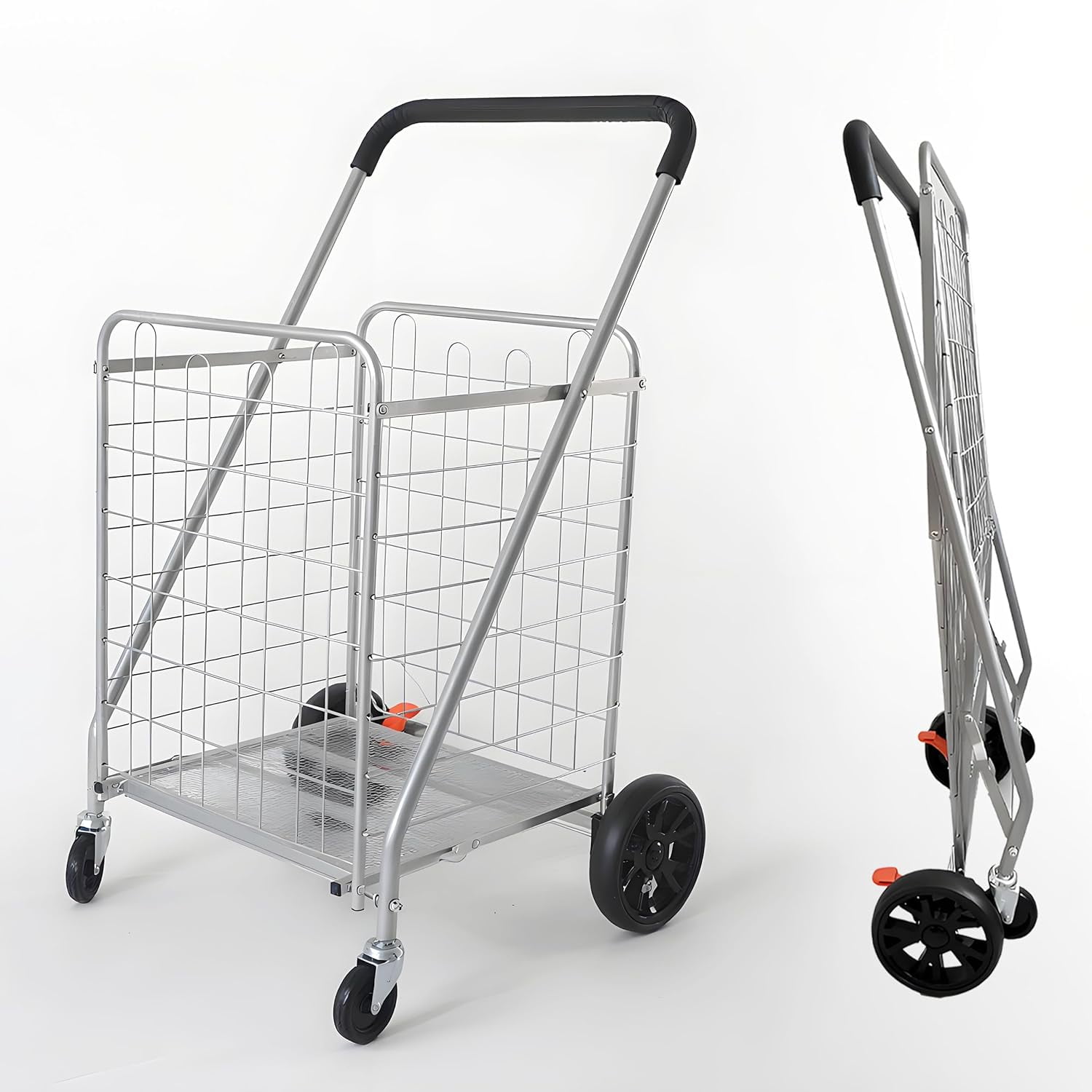 Folding Shopping Cart with Brake - 200 lbs Load Capacity, Lightweight ...