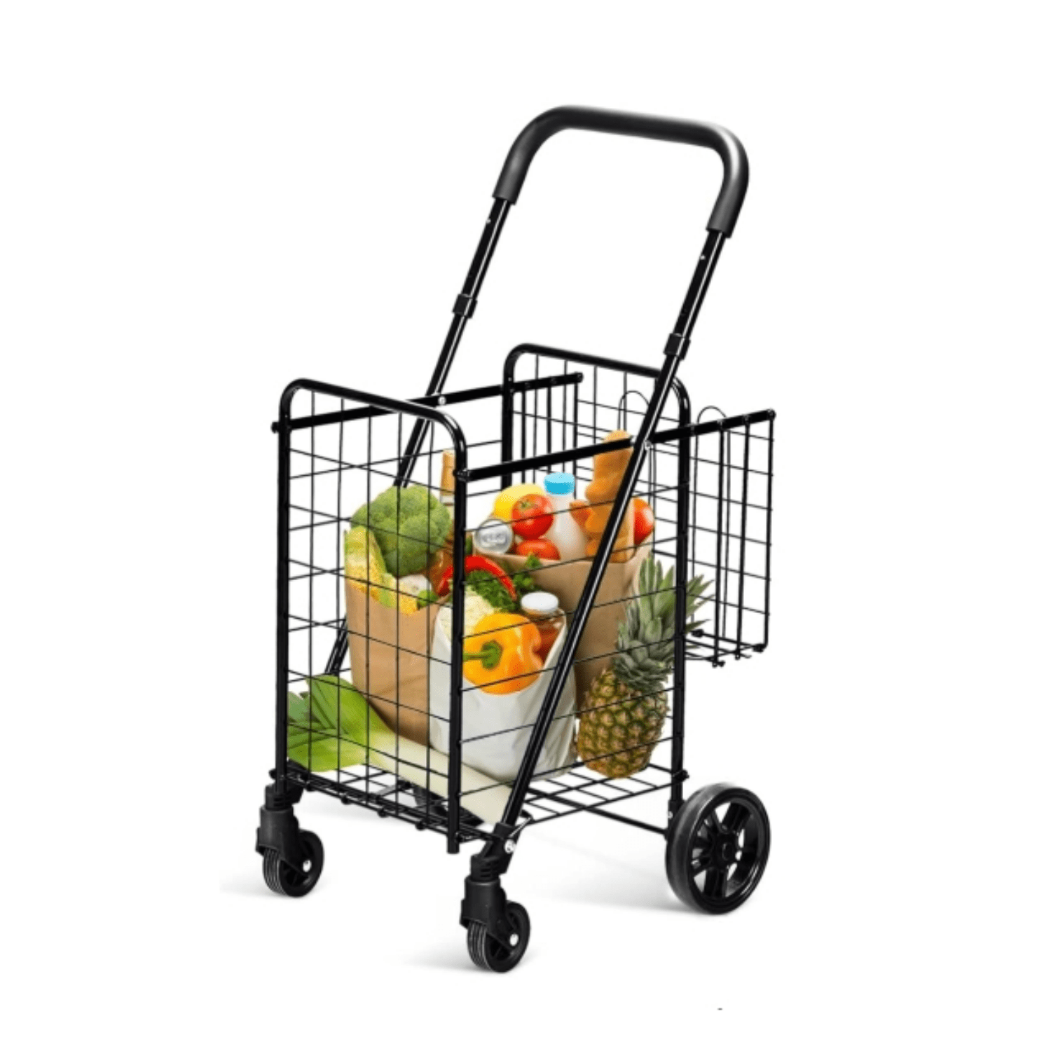 Folding Shopping Cart, Double Basket Supermarket Cart with Adjustable ...