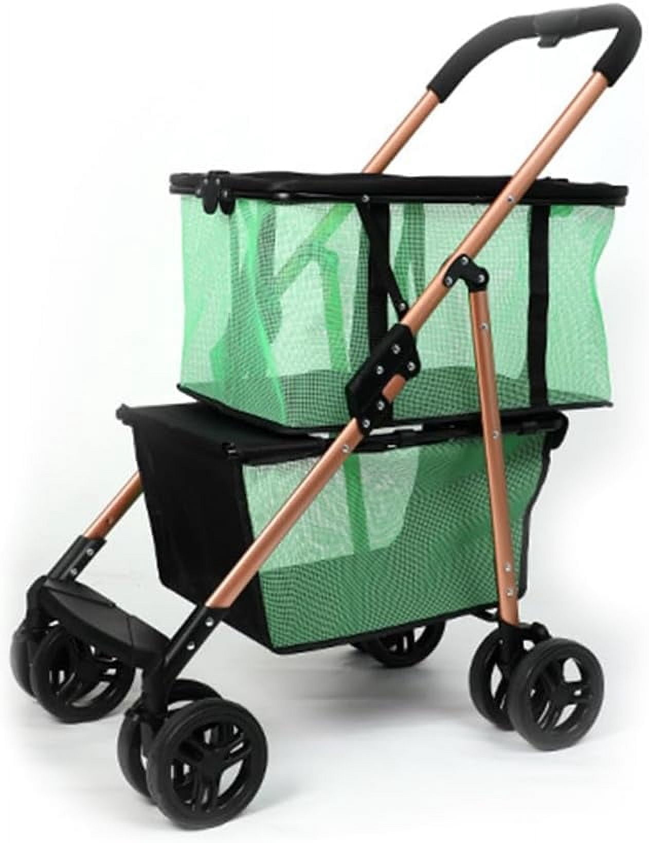 Folding Shopping Cart for Groceries 2 Tier, Portable Utility Shopping ...