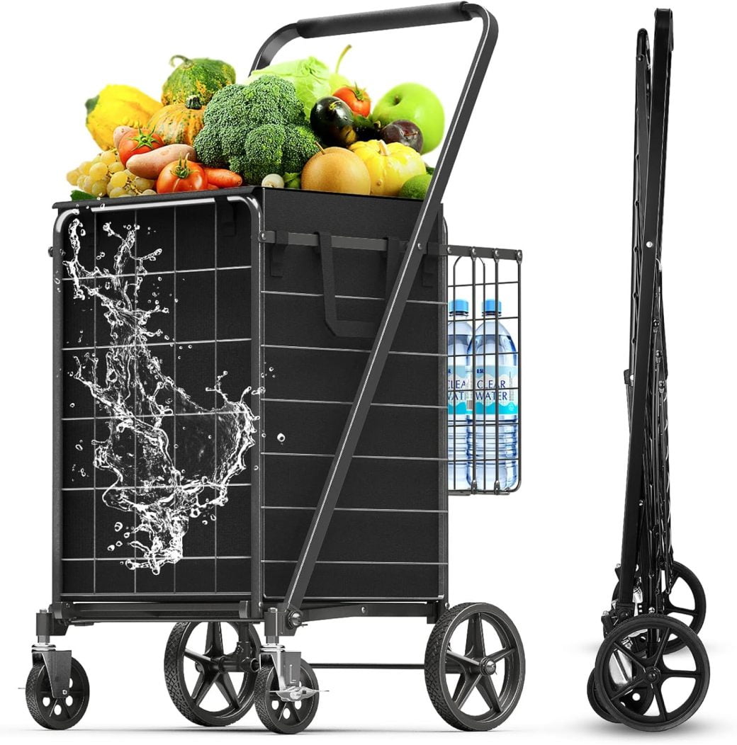 Folding Shopping Cart for Groceries with Braked Rolling Swivel Wheels ...