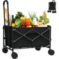 Folding Shopping Cart for Groceries, Grocery Cart on Wheels, 360°Rolling Swivel Wheels and 4 ...