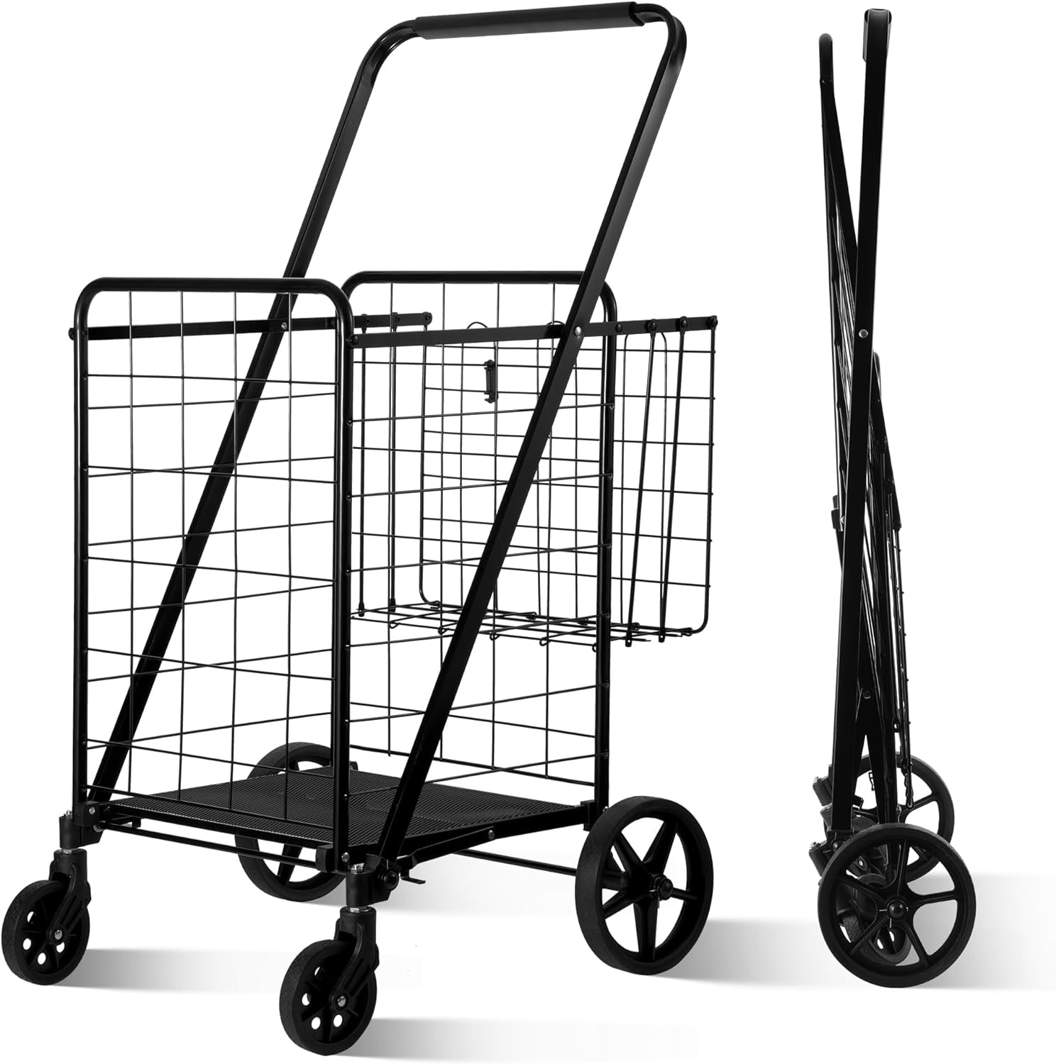 Folding Shopping Cart, Grocery Cart, 340 Lb Capacity, Utility Cart with ...