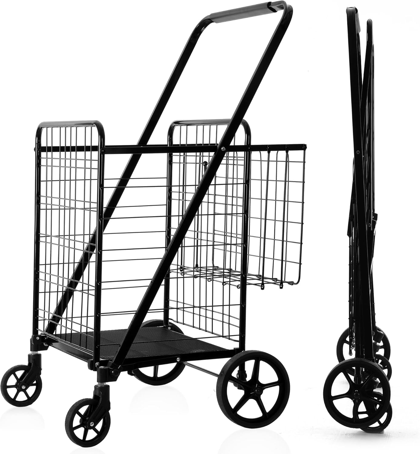 Folding Shopping Cart, Grocery Cart, 450 Lb Capacity, Utility Cart with ...