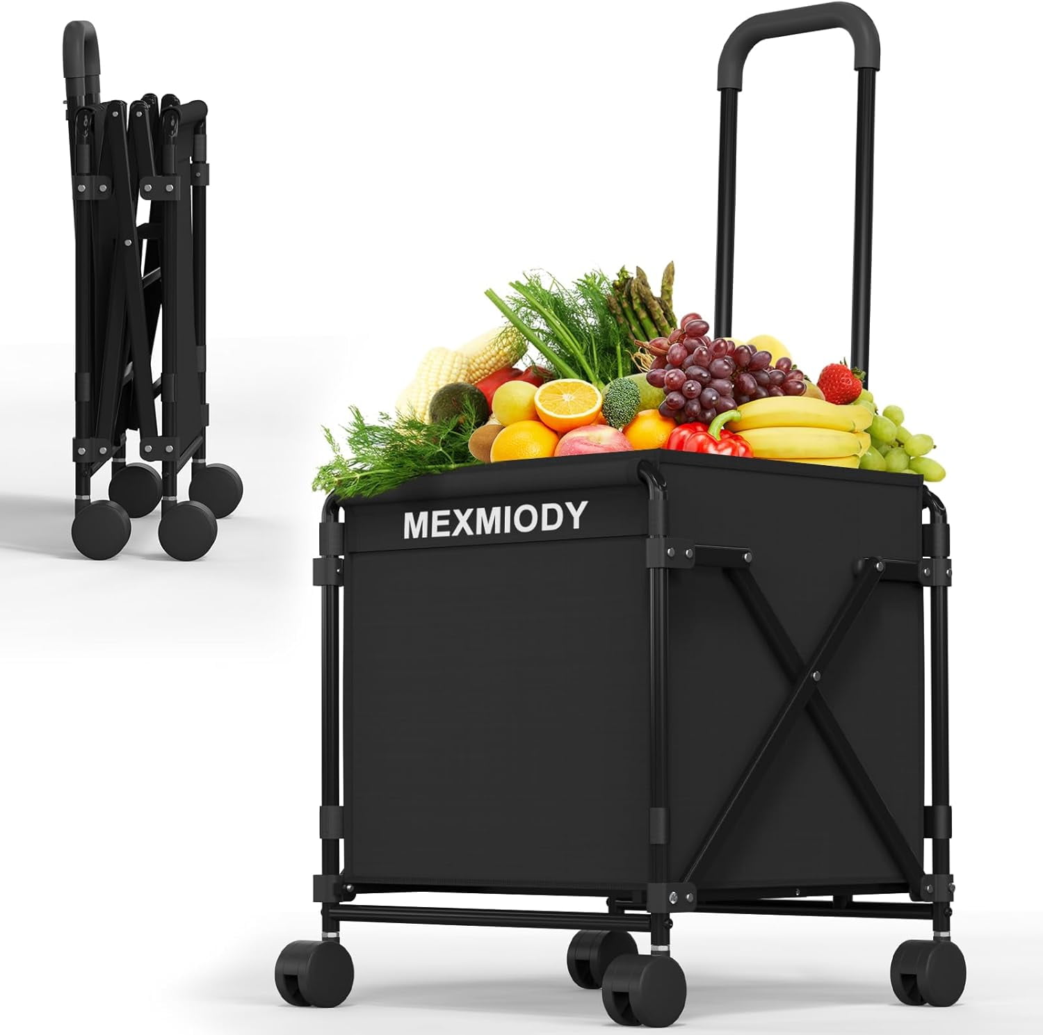 Folding Shopping Cart, Grocery Cart with Waterproof Liner, 360 Rolling Swivel Wheels, Utility ...