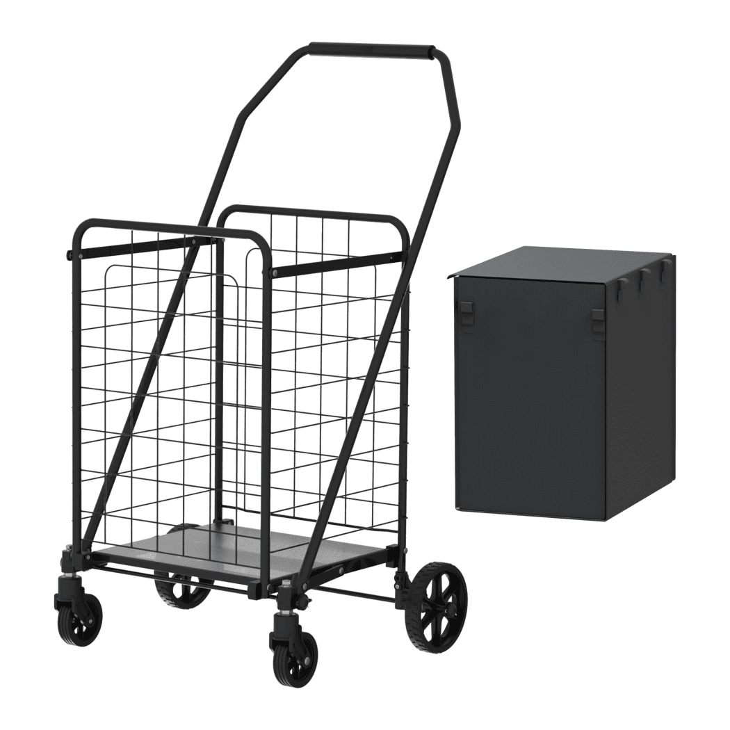Folding Shopping Cart, Grocery Utility Cart with Shelf, 360° Swivel ...