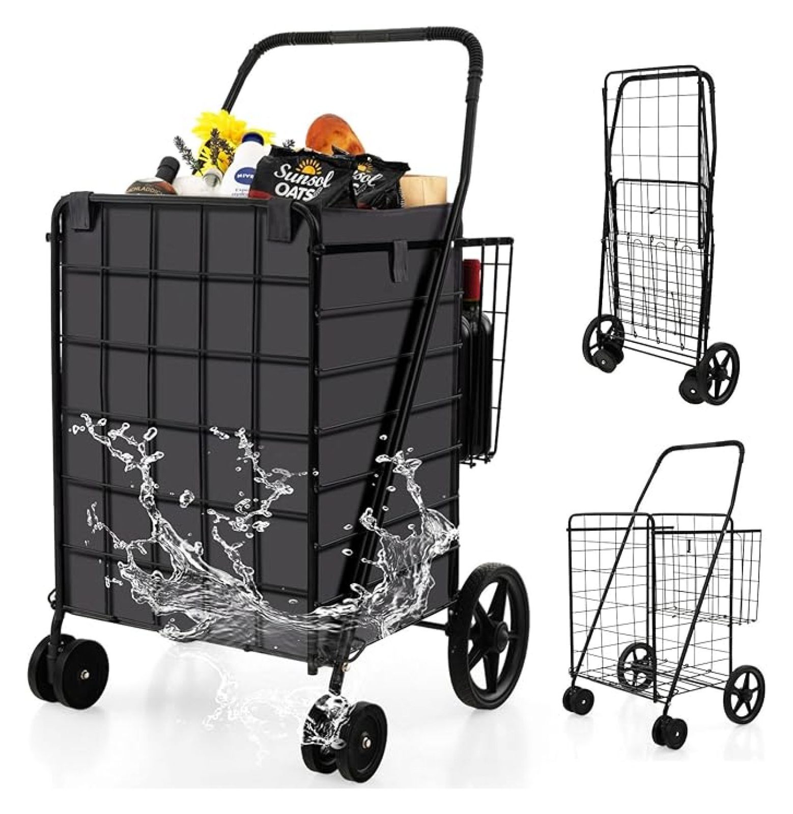 Folding Shopping Cart, Grocery Utility Cart with Wheels, Collapsible ...