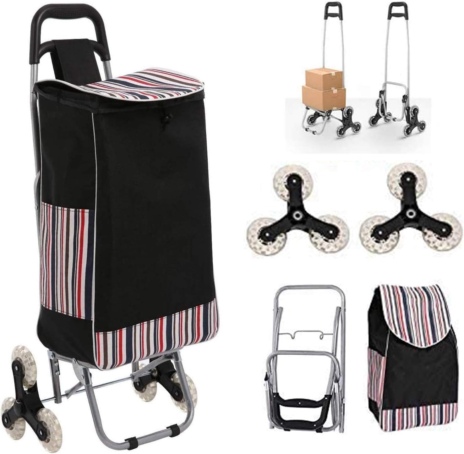 DNXNIAIFY Folding Shopping Cart Grocery Wagon with Wheels Stair ...