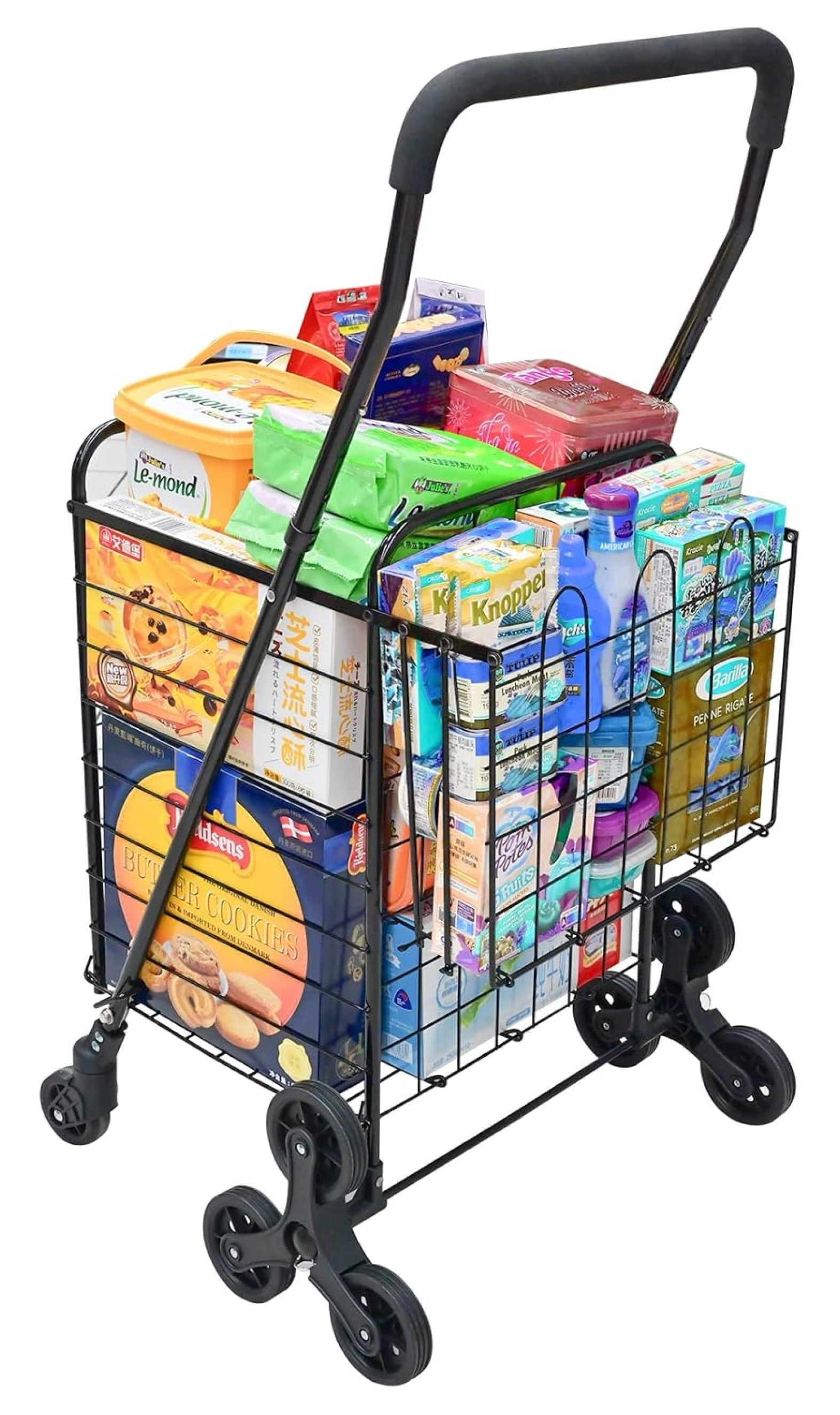 Folding Shopping Cart, Heavy Duty Stair Climbing Grocery Cart with ...