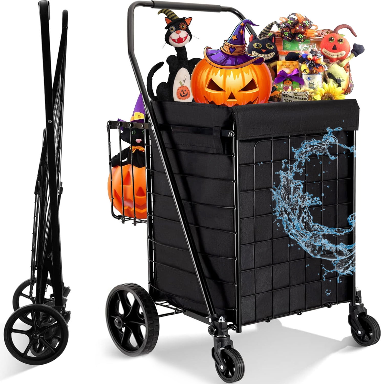 Folding Shopping Cart, Utility Trolley with Removable Basket and Swivel ...
