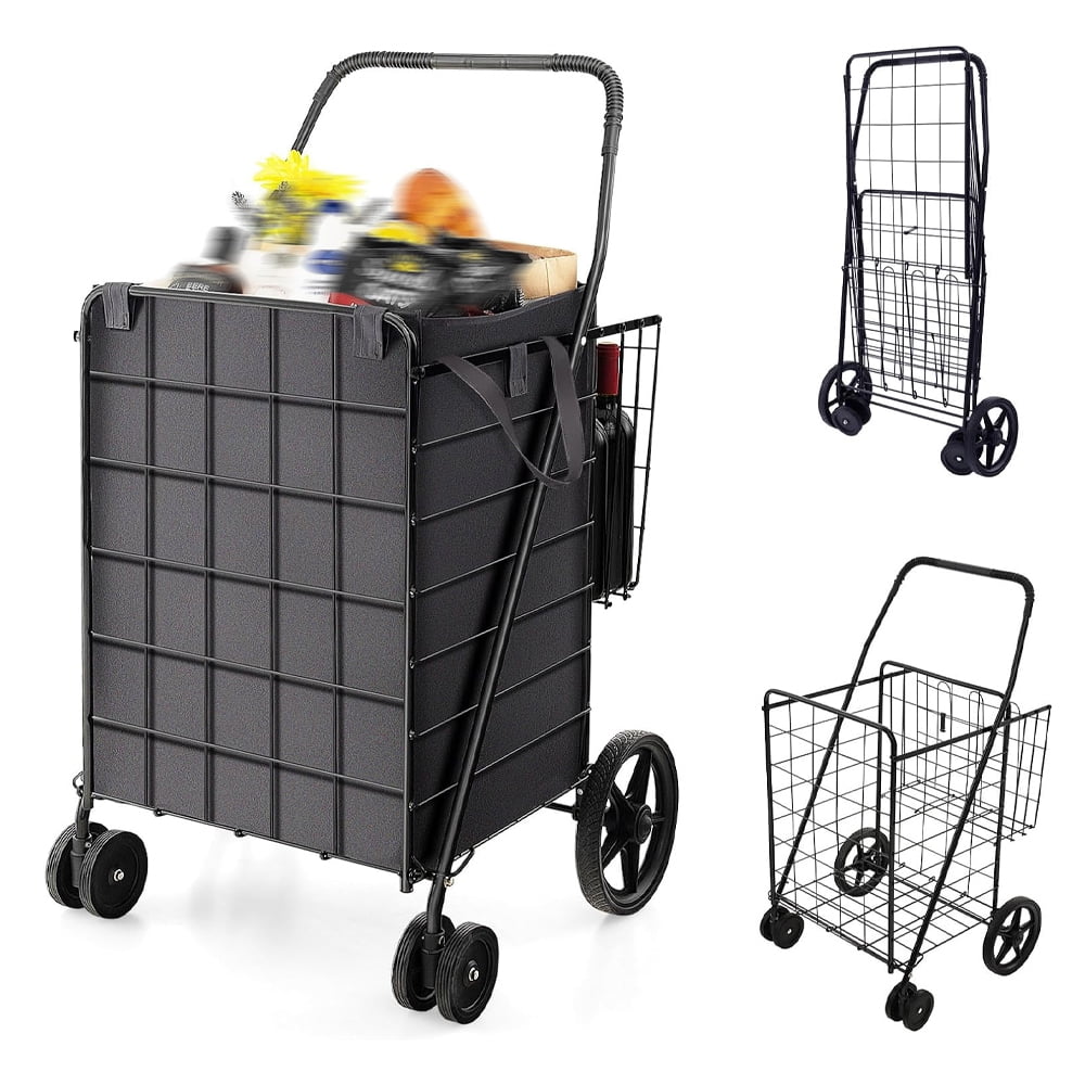 Folding Shopping Cart, Jumbo Grocery Cart, Heavy Duty Foldable Utility ...