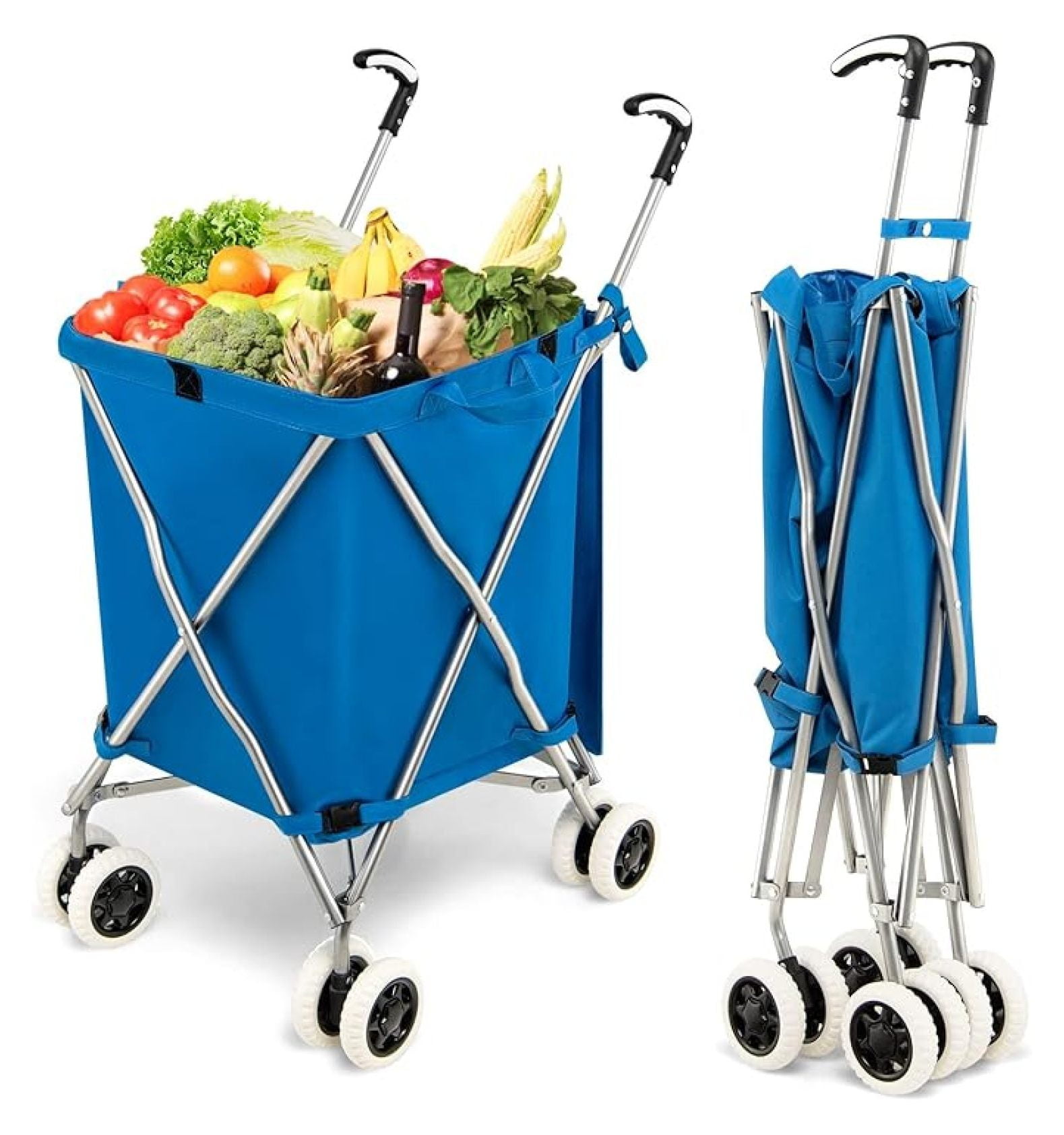 Folding Shopping Cart, Lightweight Grocery Cart with Dual Wheels ...