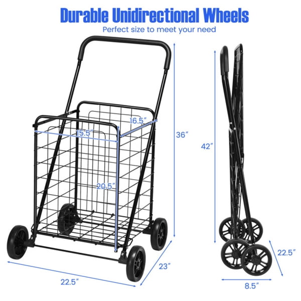 Folding Shopping Cart - Medium Size Durable & Portable Foldable Grocery ...