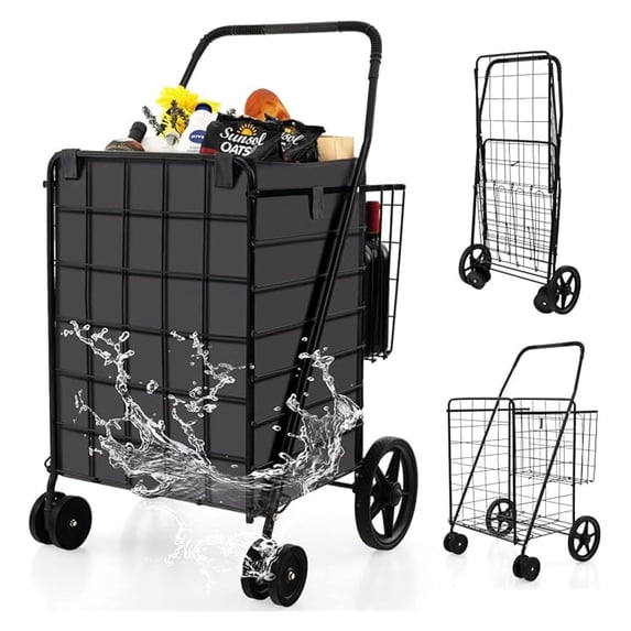 Folding Shopping Cart, Metal Grocery Cart with Extra Basket, 360 ...
